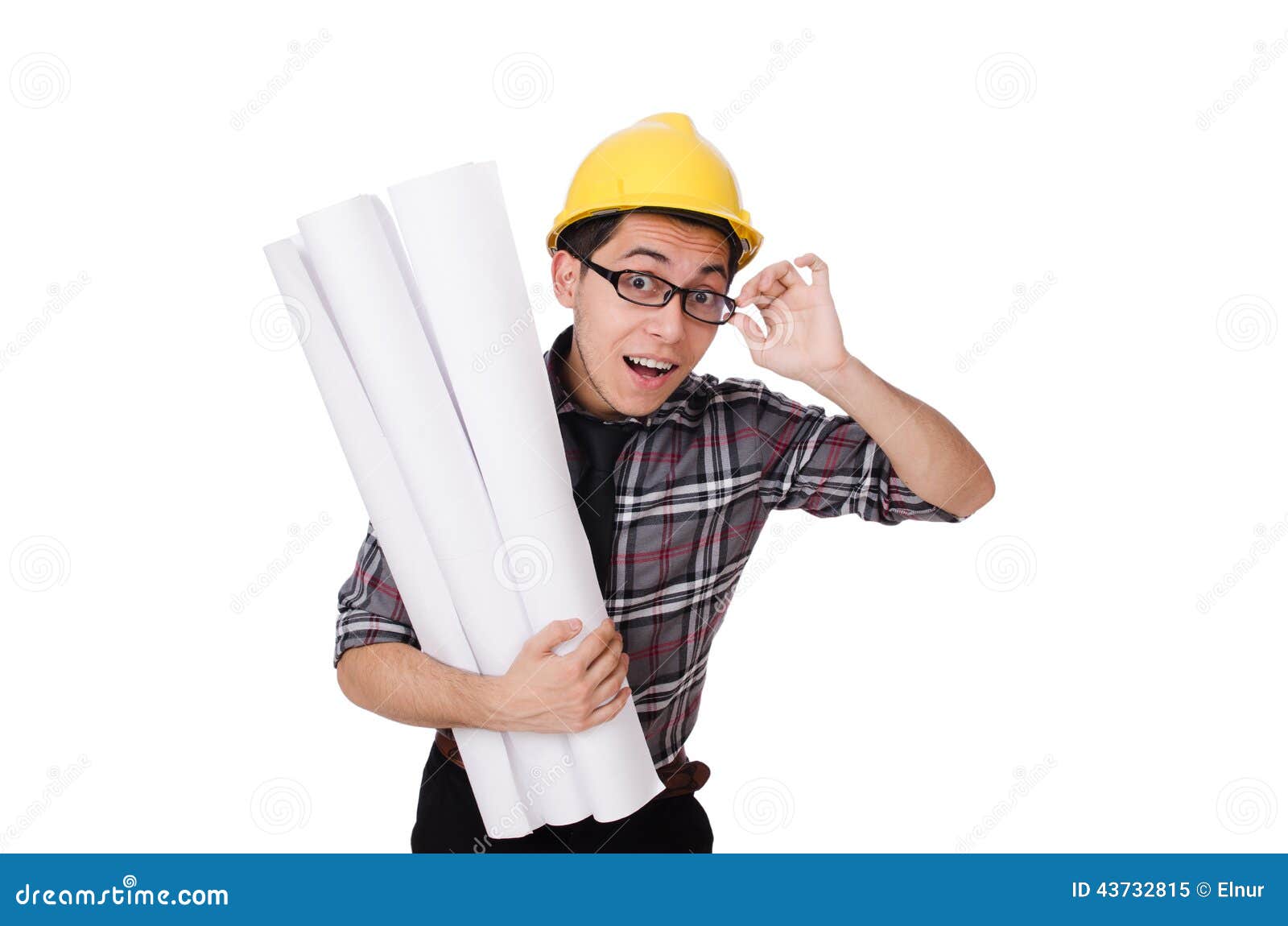 Funny man with blueprints stock image. Image of business - 43732815