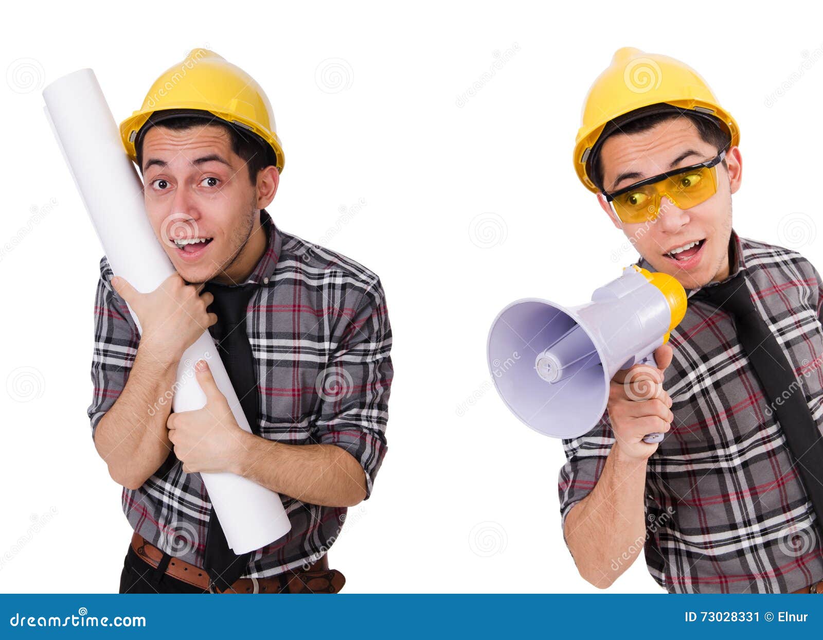 The Funny Man with Blueprints on White Stock Image - Image of collage ...