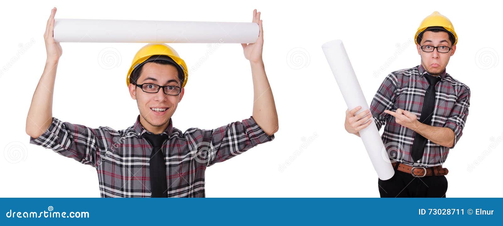 The Funny Man with Blueprints on White Stock Image - Image of foreman ...