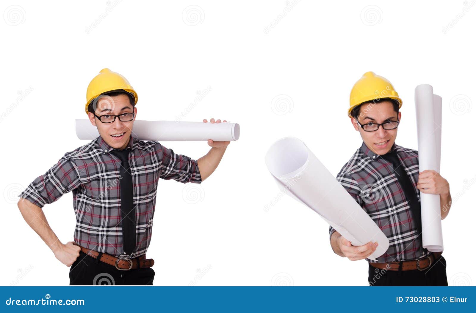 The Funny Man with Blueprints on White Stock Image - Image of isolated ...