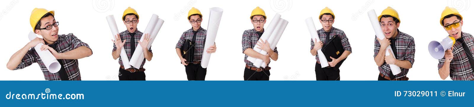 The Funny Man with Blueprints on White Stock Image - Image of collage ...