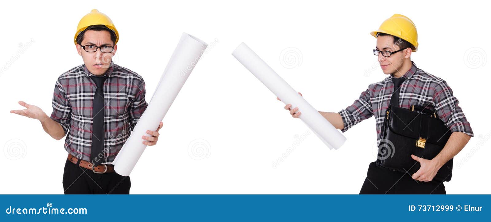The Funny Man with Blueprints on White Stock Image - Image of ...