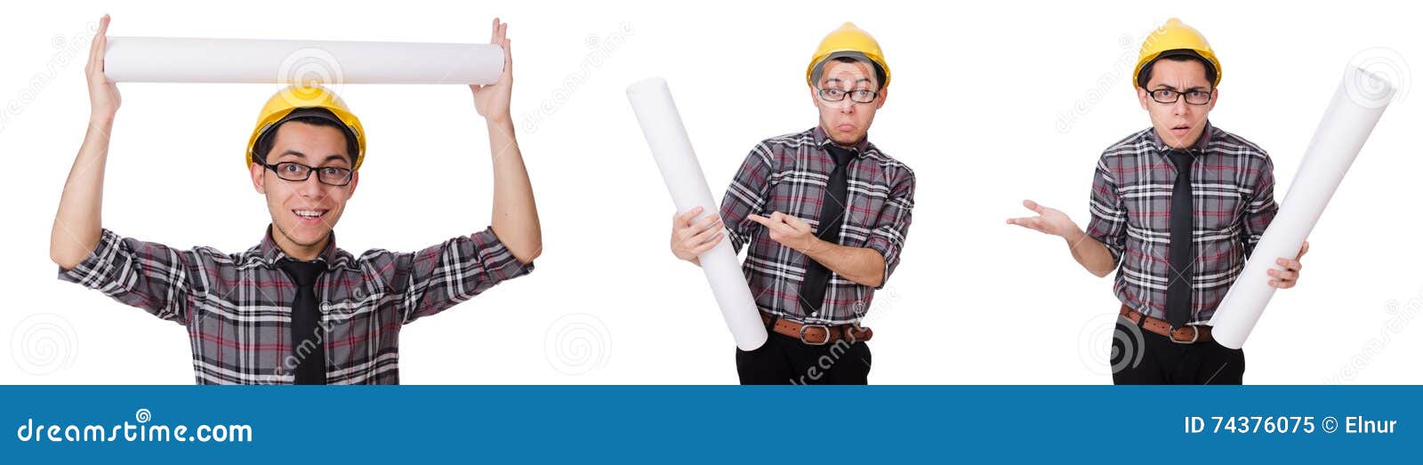 The Funny Man with Blueprints on White Stock Image - Image of foreman ...