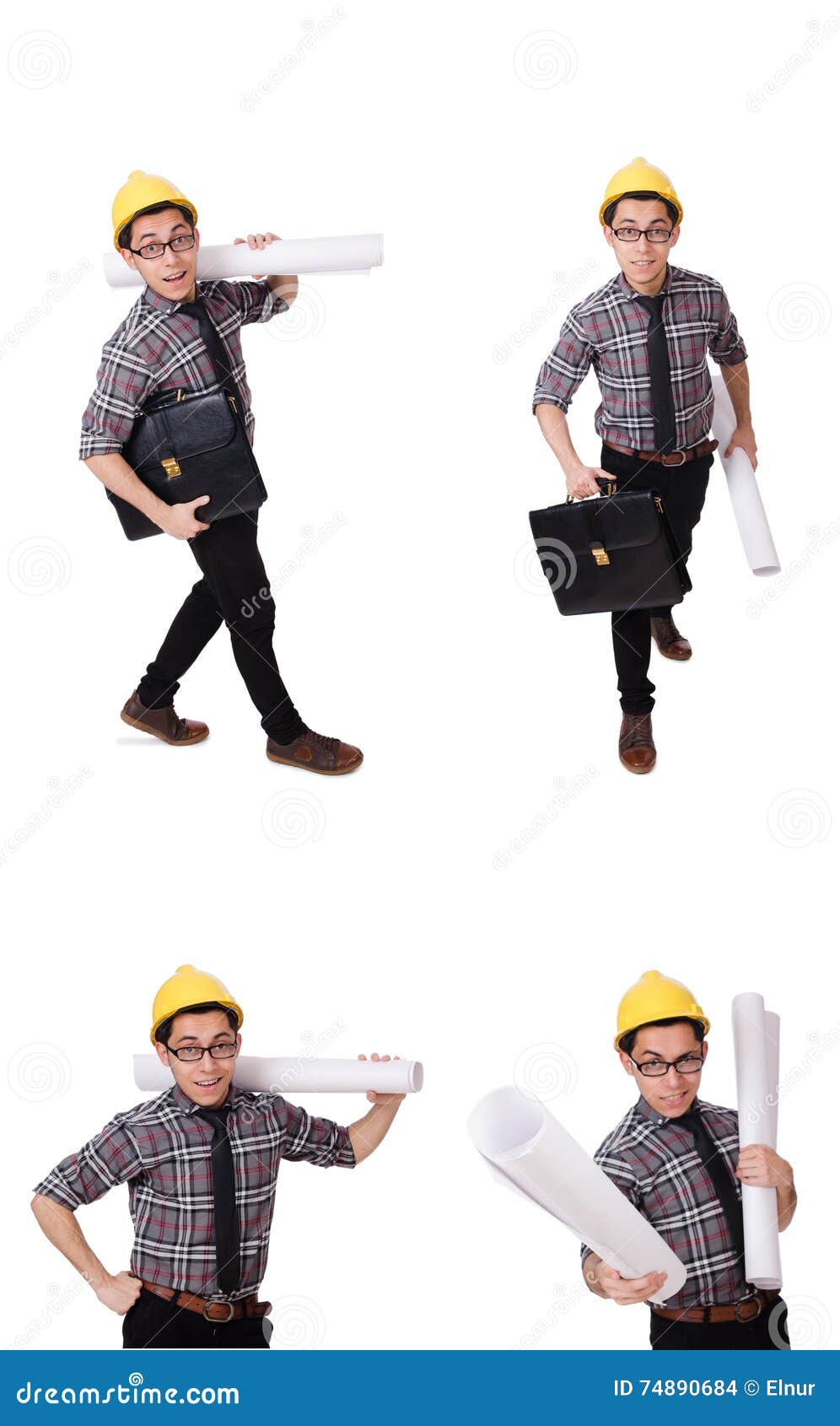 The Funny Man with Blueprints on White Stock Photo - Image of ...