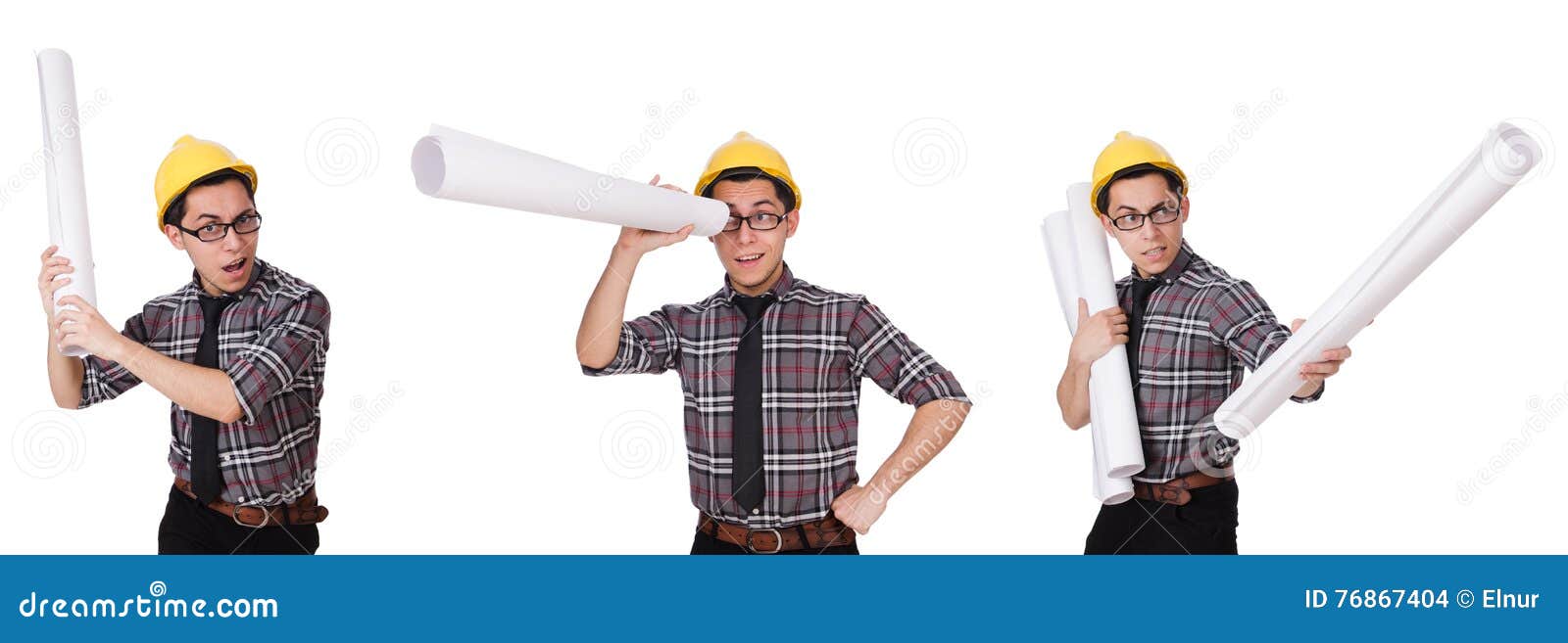 The Funny Man with Blueprints on White Stock Photo - Image of ...