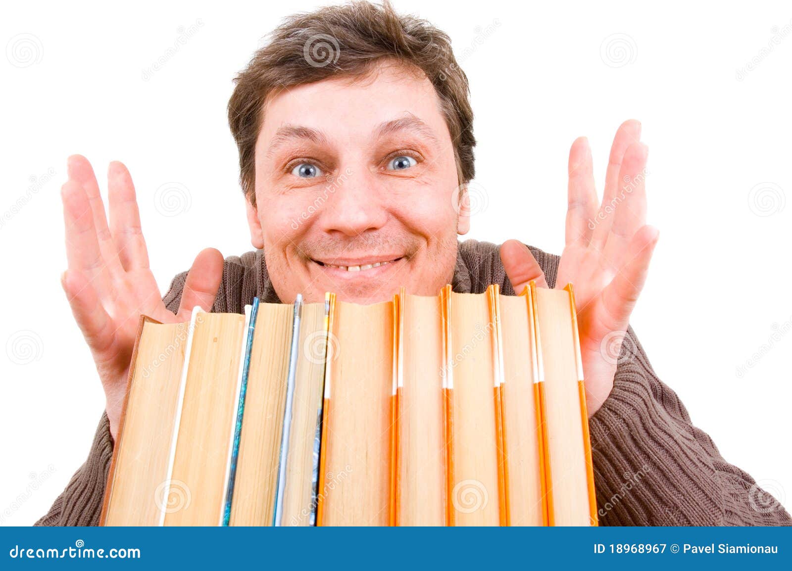 Funny man with books stock image. Image of emotion, modern - 18968967