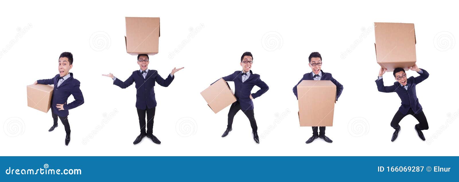 Funny Man with Box on White Stock Image - Image of poses, humor: 166069287