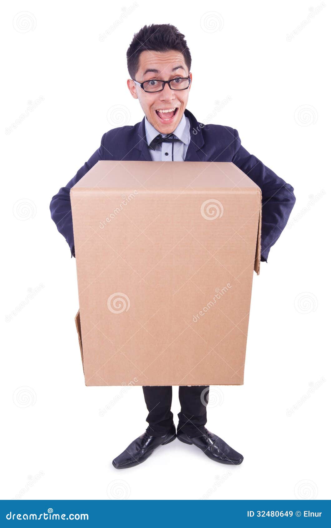 Funny man with box stock image. Image of fragile, carton - 32480649