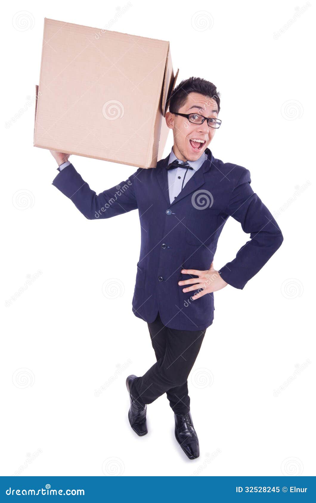 Funny man with box stock image. Image of call, courier - 32528245