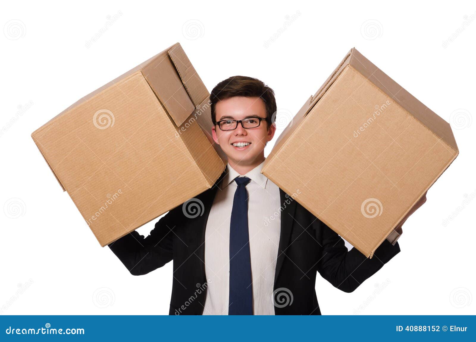 Funny man with boxes stock photo. Image of business, moving - 40888152