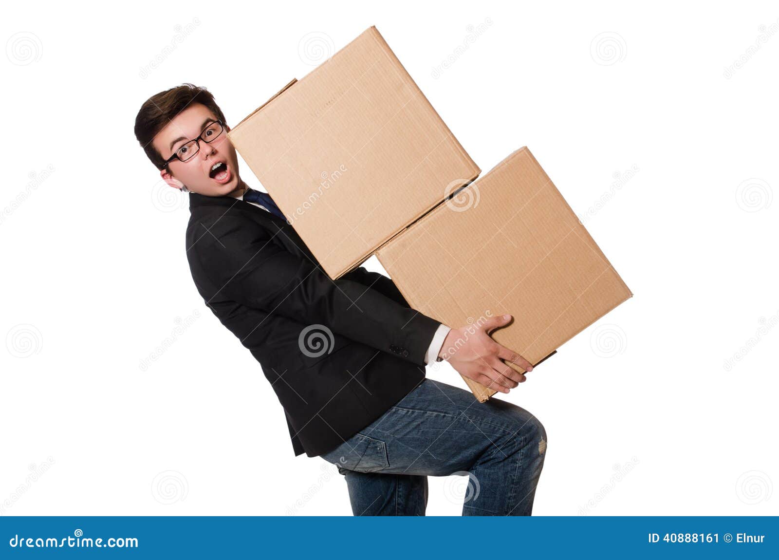 Funny man with boxes stock image. Image of cardboard - 40888161
