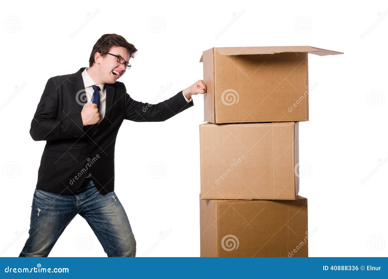 Funny man with boxes stock photo. Image of humourous - 40888336