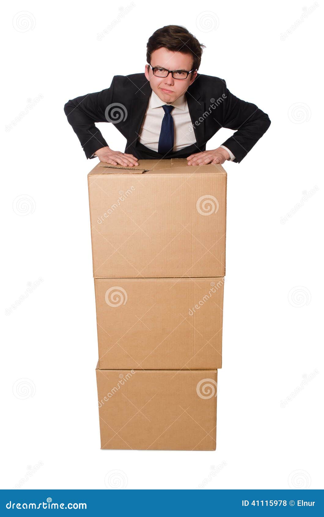 Funny Man with Boxes Isolated Stock Photo - Image of funny, holding ...