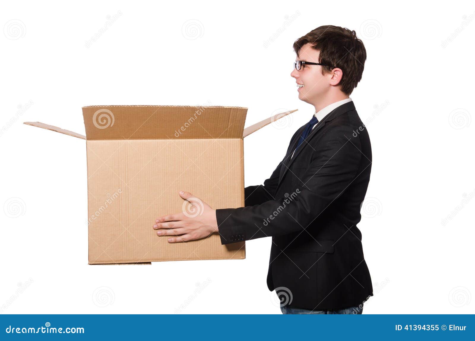 Funny Man with Boxes Isolated Stock Image - Image of businessman ...