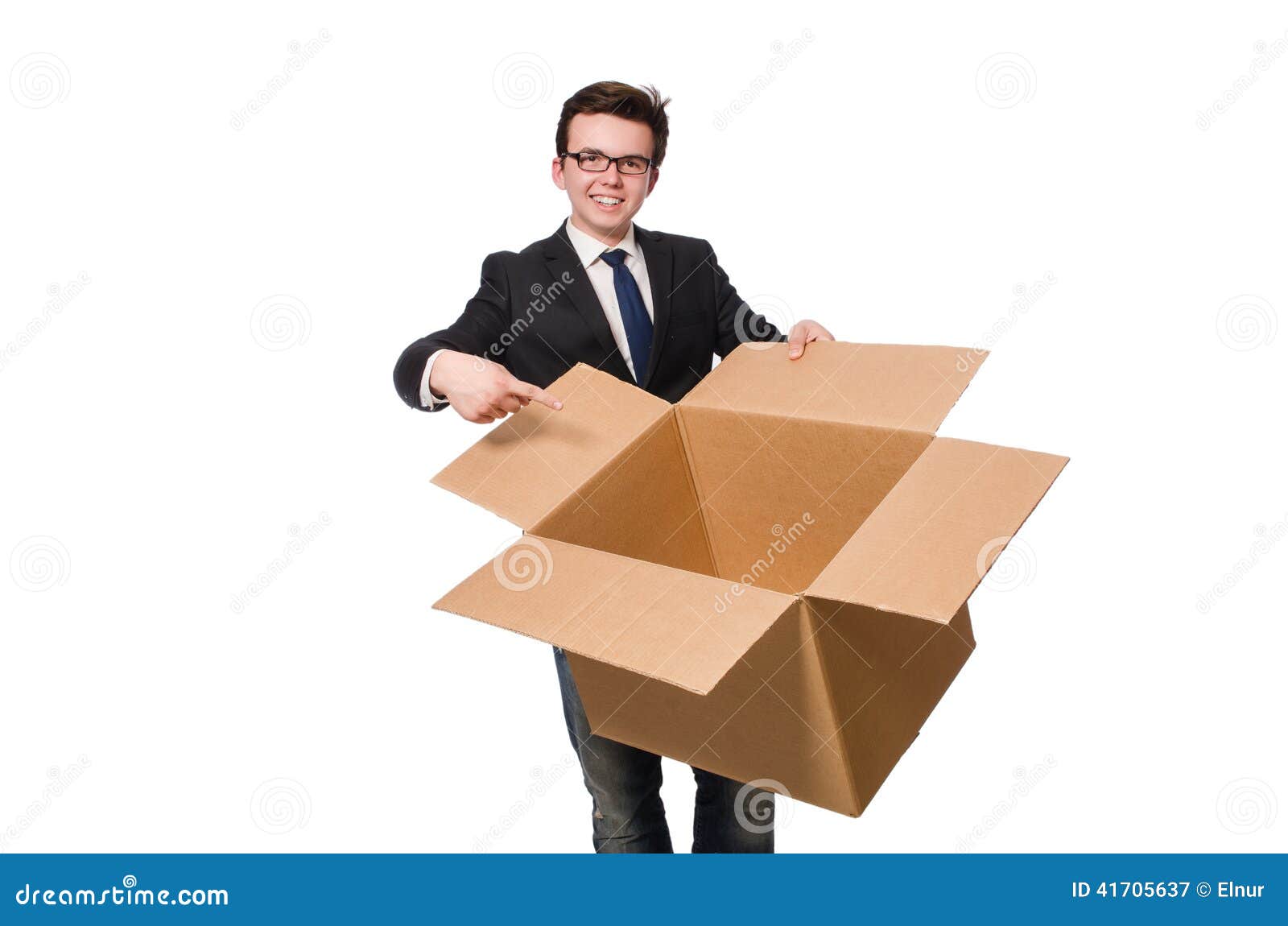 Funny Man with Boxes Isolated Stock Image - Image of carton, funny ...