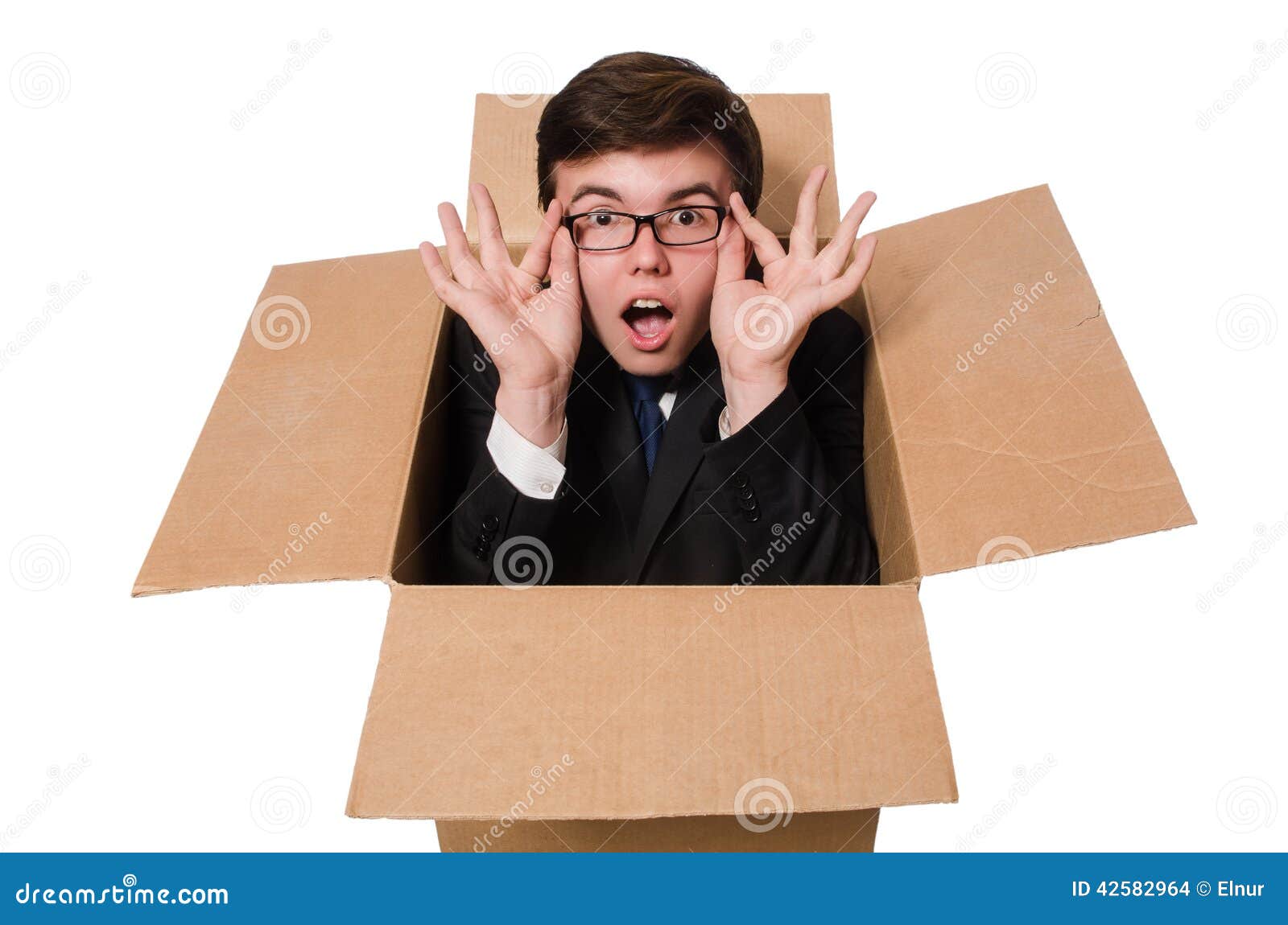 Funny Man with Boxes Isolated Stock Photo - Image of package, cardboard ...
