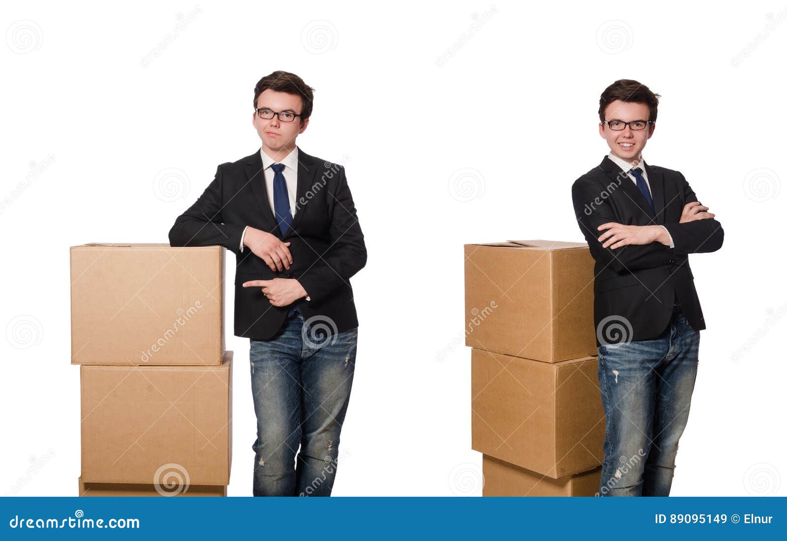 The Funny Man with Boxes Isolated on White Stock Image - Image of ...