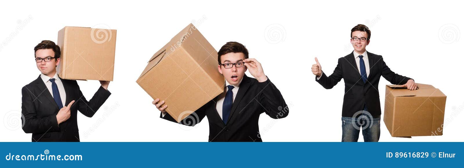The Funny Man with Boxes Isolated on White Stock Image - Image of ...
