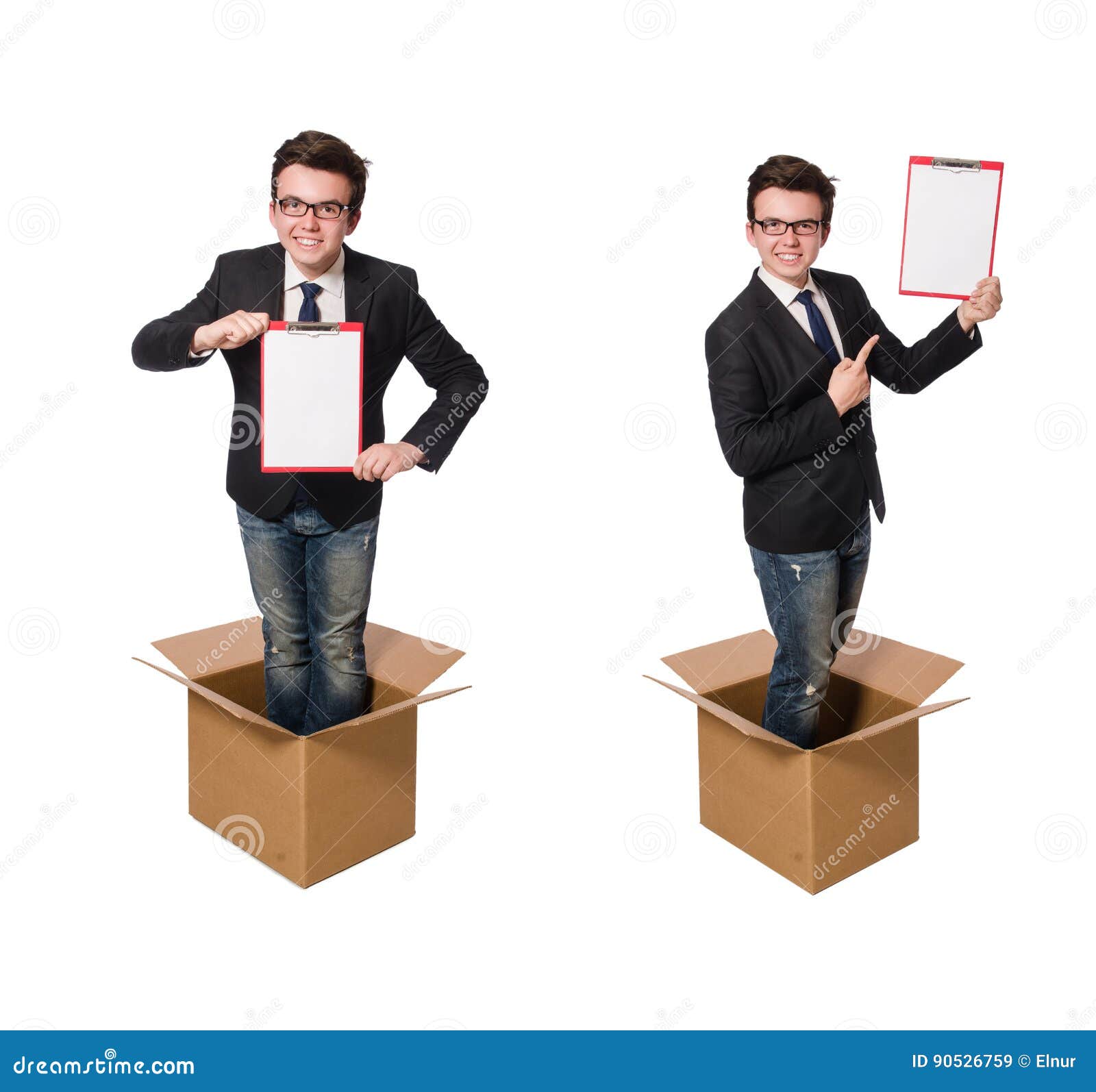The Funny Man with Boxes Isolated on White Stock Image - Image of ...