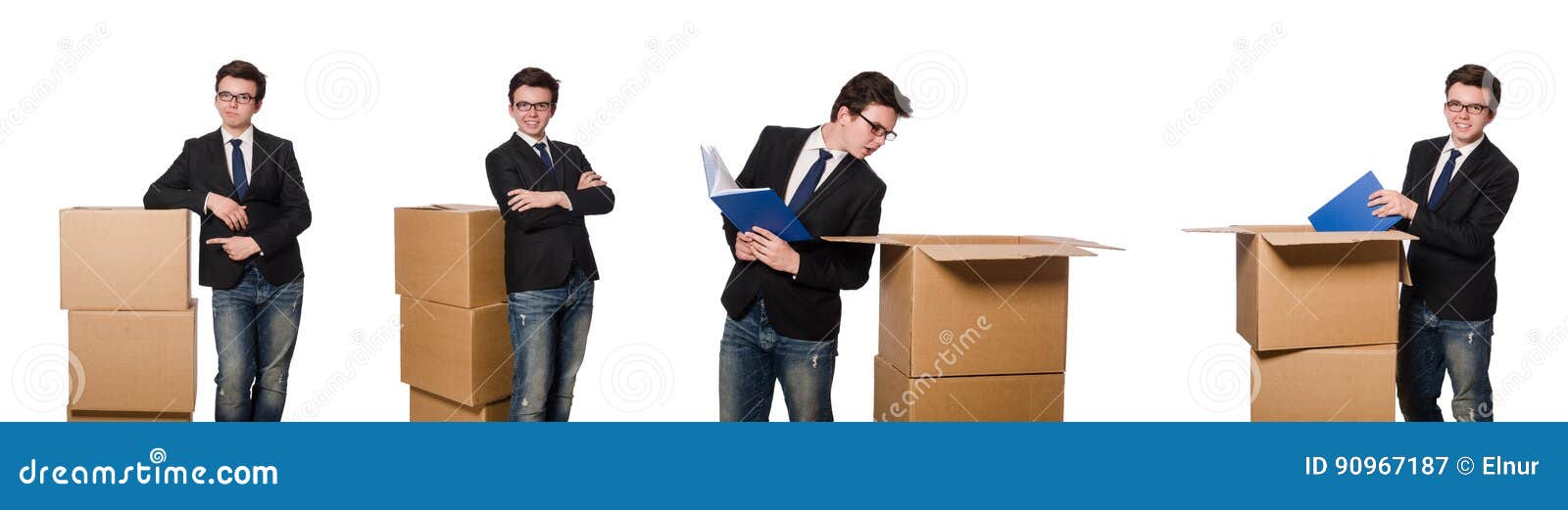 The Funny Man with Boxes Isolated on White Stock Image - Image of comic ...