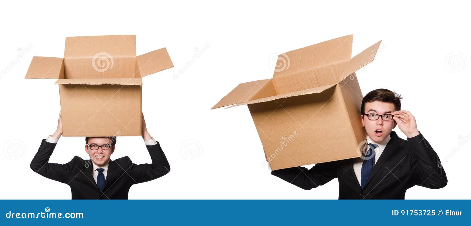 The Funny Man with Boxes Isolated on White Stock Image - Image of ...