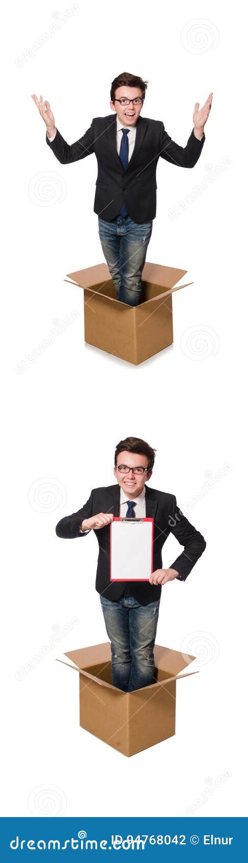 The Funny Man with Boxes Isolated on White Stock Photo - Image of ...
