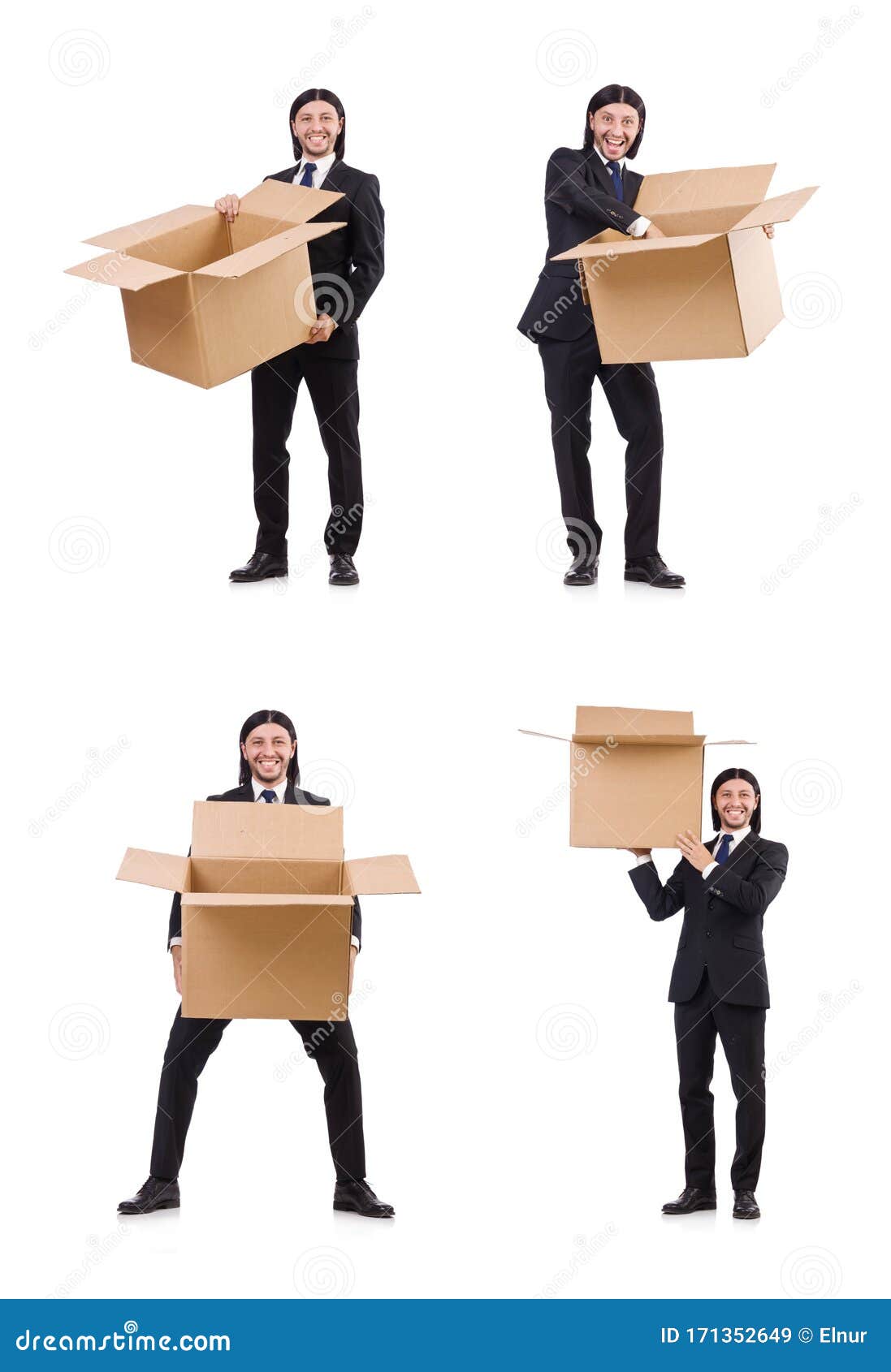 Funny Man with Boxes on White Stock Image - Image of business, moving ...