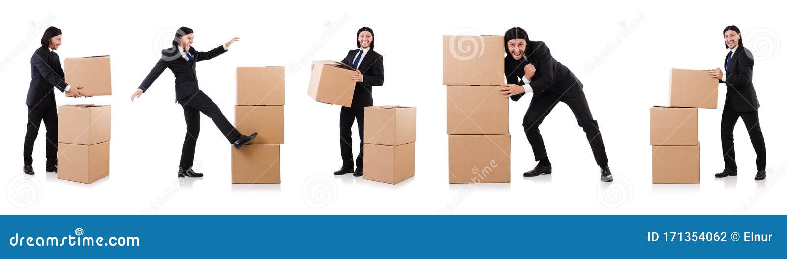 Funny Man with Boxes on White Stock Photo - Image of delivering, poses ...