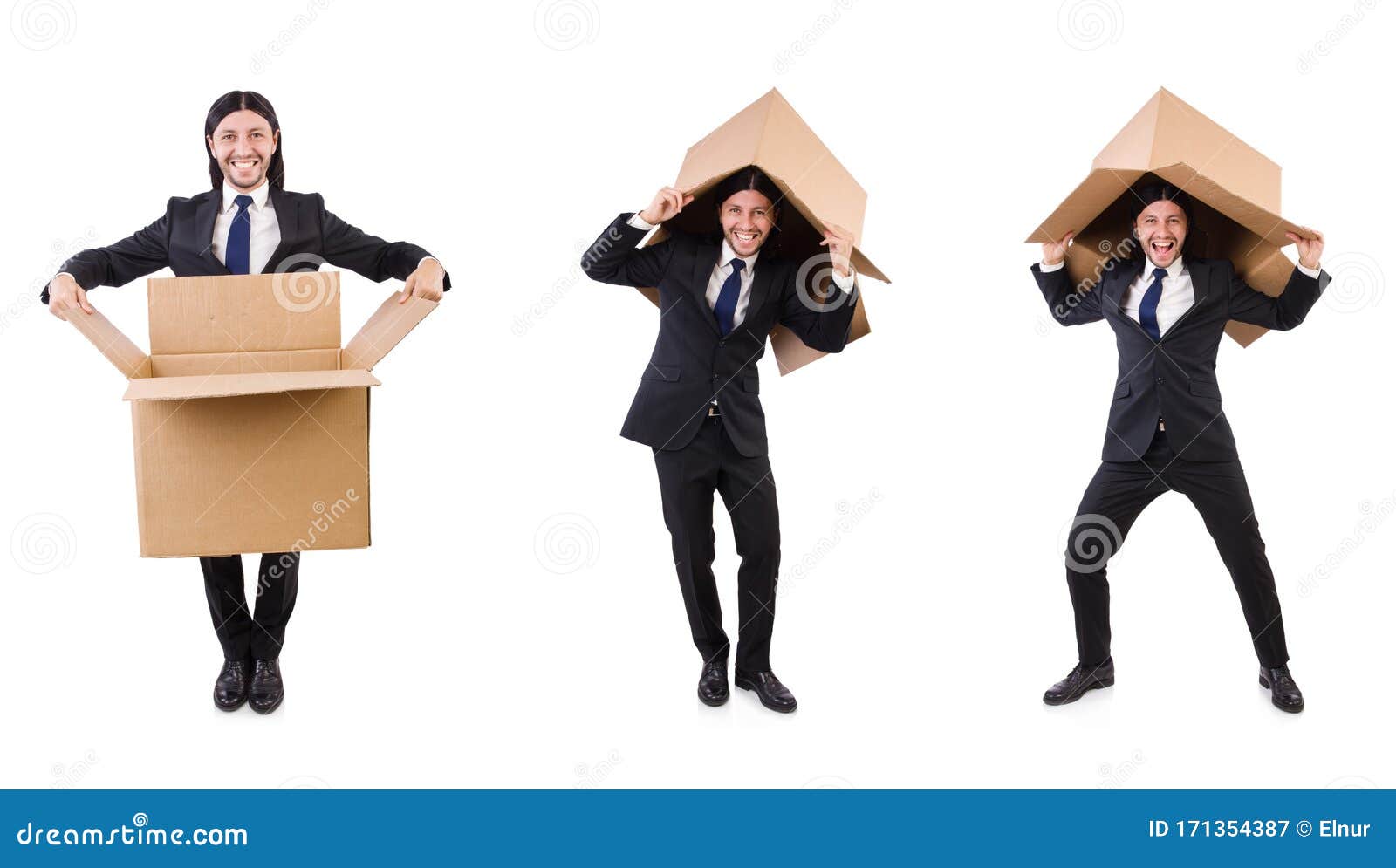 Funny Man with Boxes on White Stock Image - Image of business, isolated ...