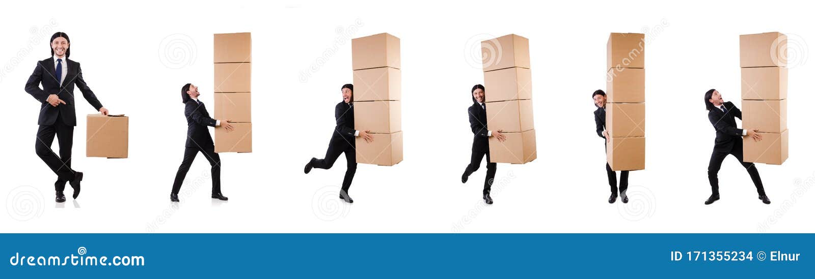 Funny Man with Boxes on White Stock Photo - Image of carrying, montage ...
