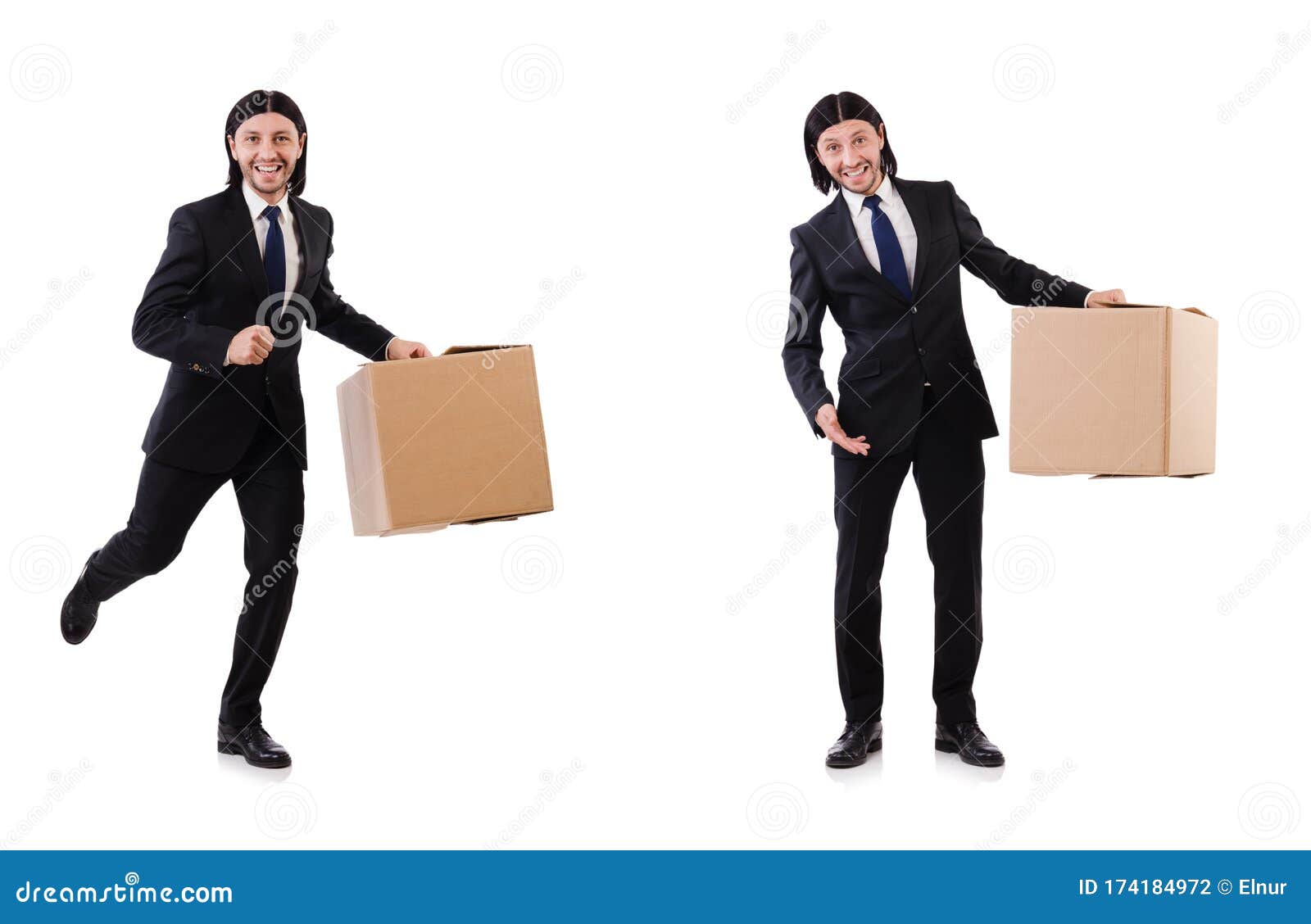 Funny Man with Boxes on White Stock Photo - Image of carton, brown ...
