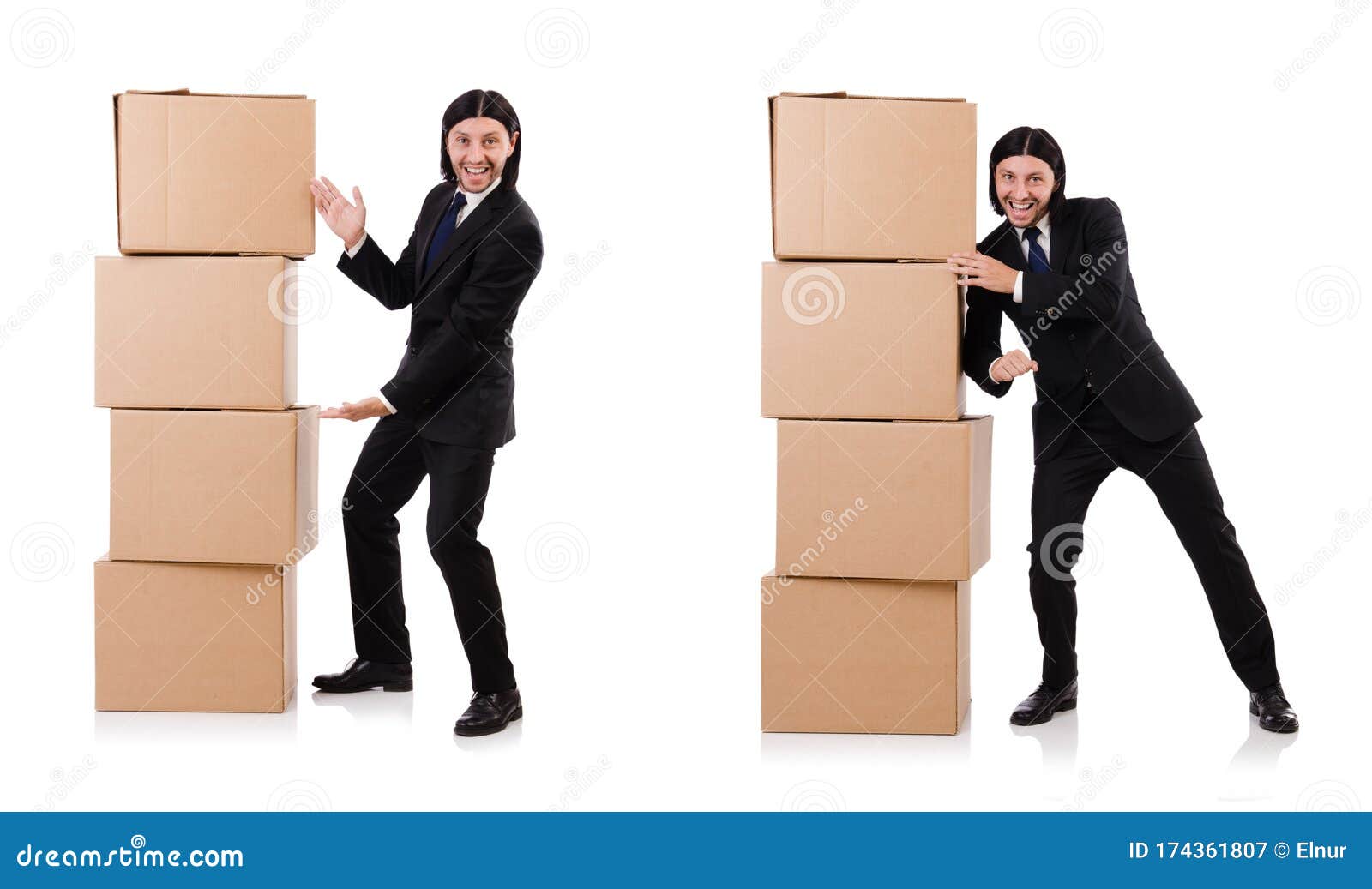 Funny Man with Boxes on White Stock Image - Image of carton, courier ...