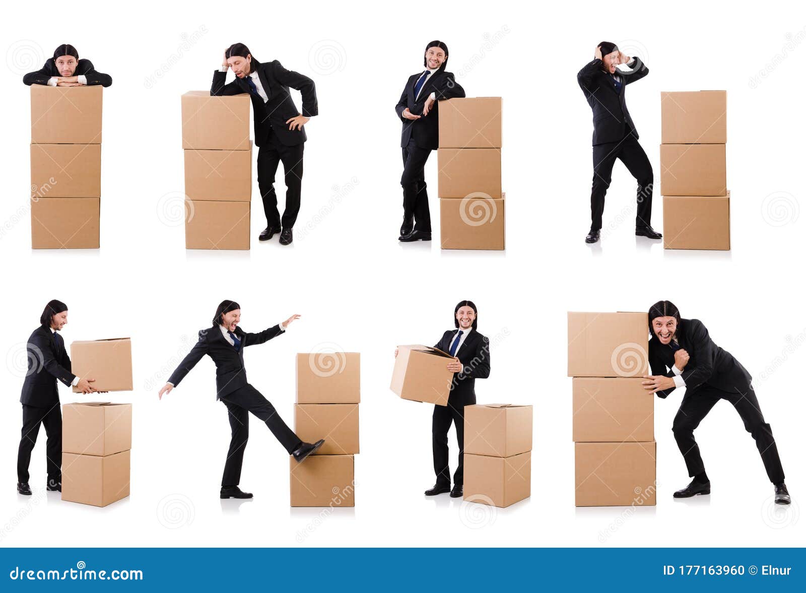 Funny Man with Boxes on White Stock Photo - Image of collage, delivery ...