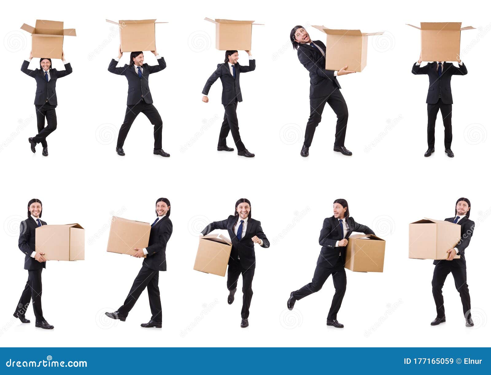 Funny Man with Boxes on White Stock Image - Image of package ...