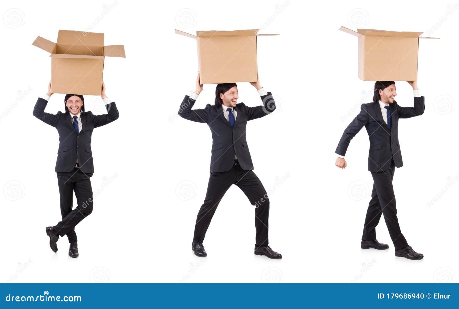 Funny Man with Boxes on White Stock Photo - Image of brown, package ...