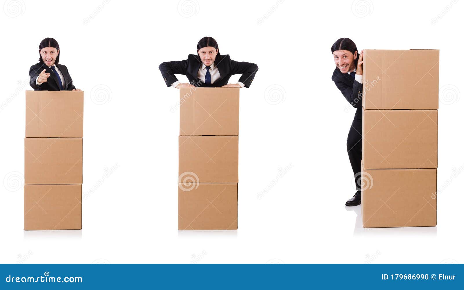 Funny Man with Boxes on White Stock Photo - Image of isolated, holding ...