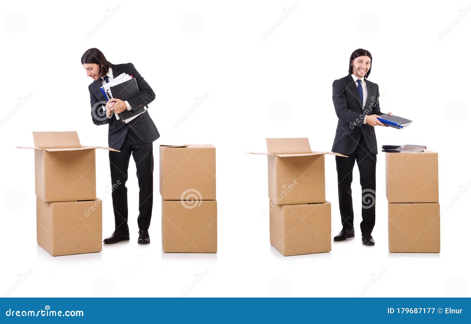 Funny Man with Boxes on White Stock Image - Image of funny, brown ...