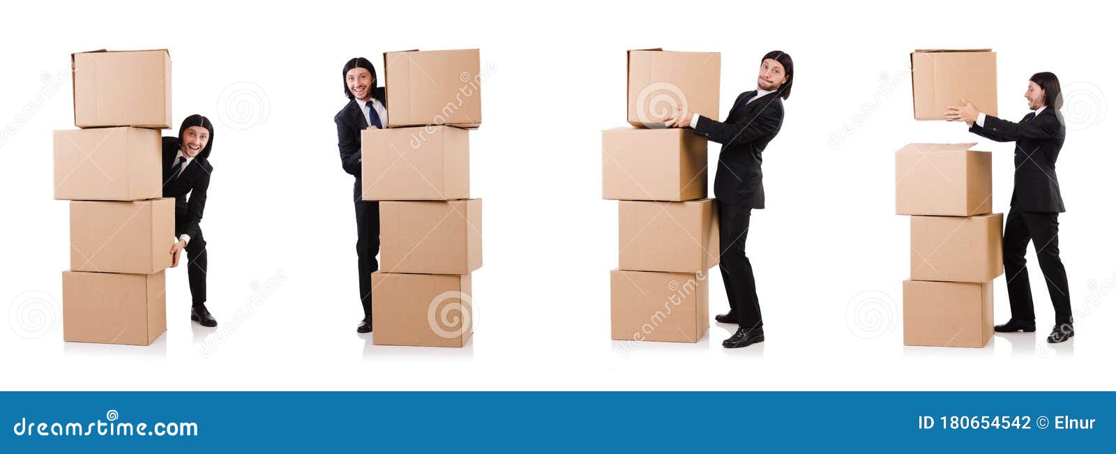 Funny Man with Boxes on White Stock Photo - Image of distribution ...