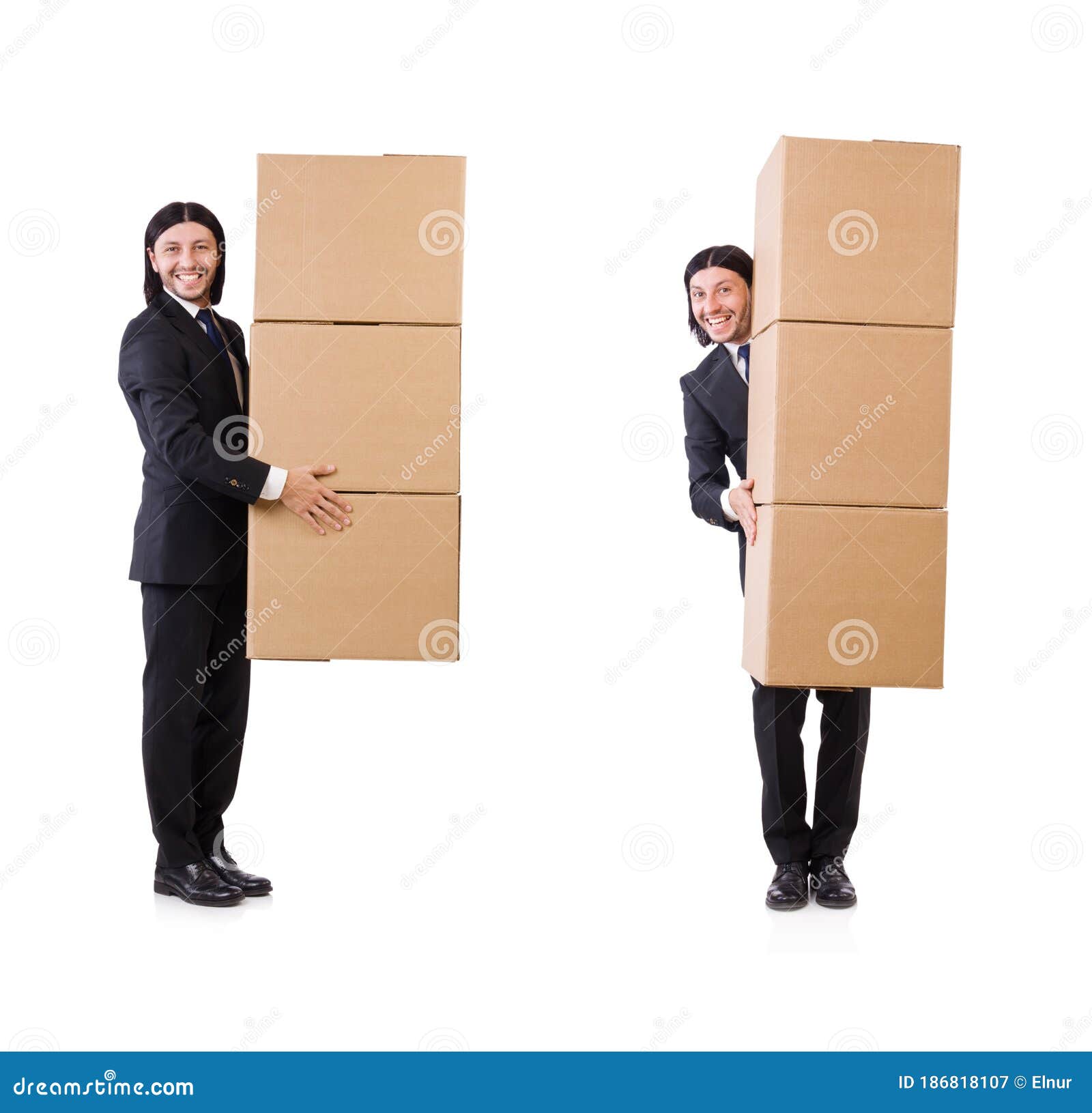 Funny Man with Boxes on White Stock Image - Image of delivering ...