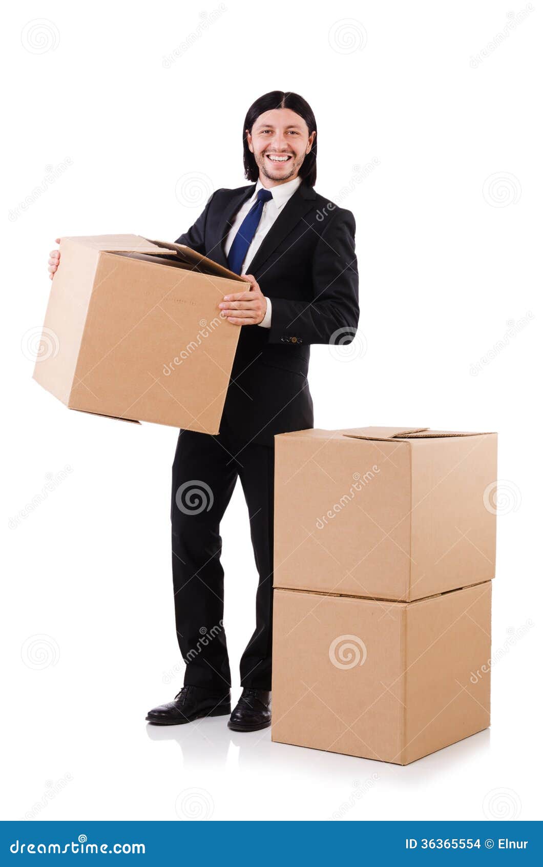 Funny man with boxes stock photo. Image of parcel, brown - 36365554