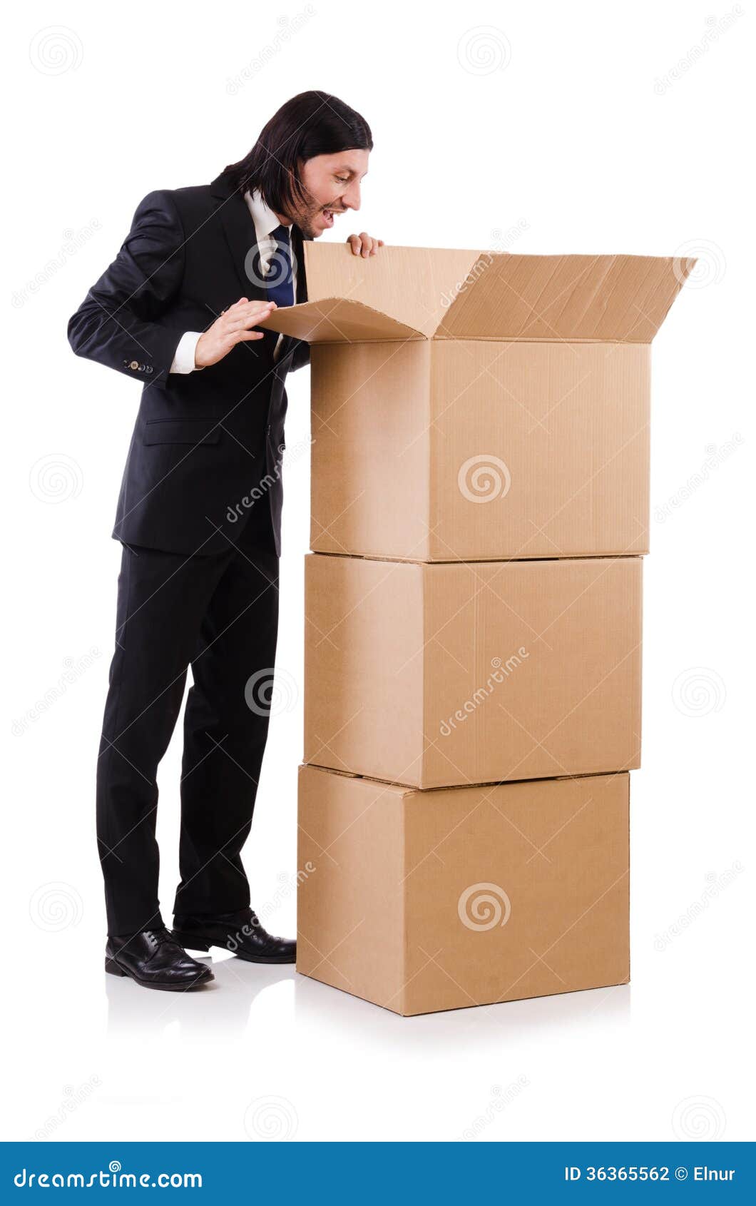 Funny man with boxes stock photo. Image of service, shipping - 36365562