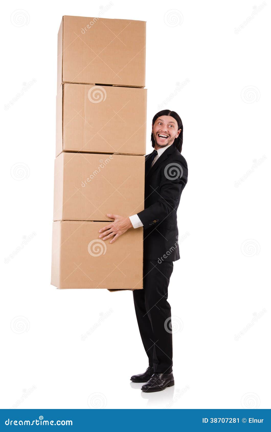 Funny man with boxes stock image. Image of cardboard - 38707281
