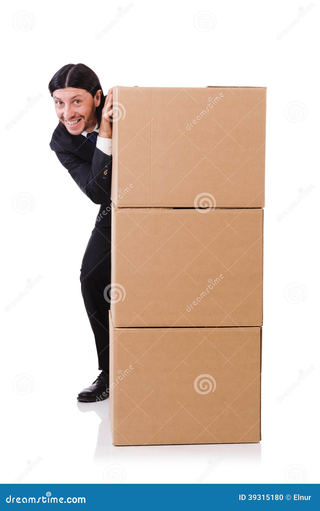 Funny man with boxes stock photo. Image of isolated, carton - 39315180