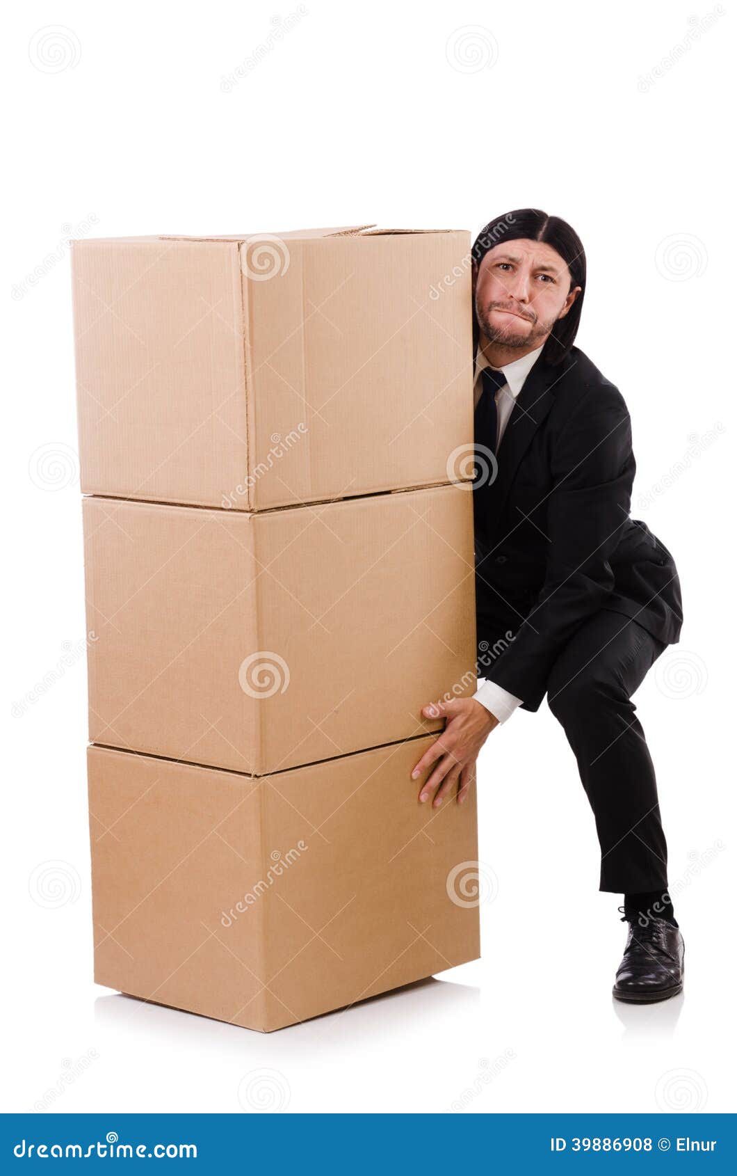 Funny man with boxes stock photo. Image of parcel, heavy - 39886908