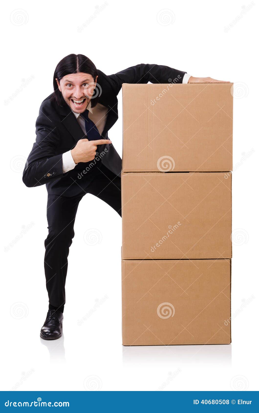 Funny man with boxes stock photo. Image of outside, package - 40680508