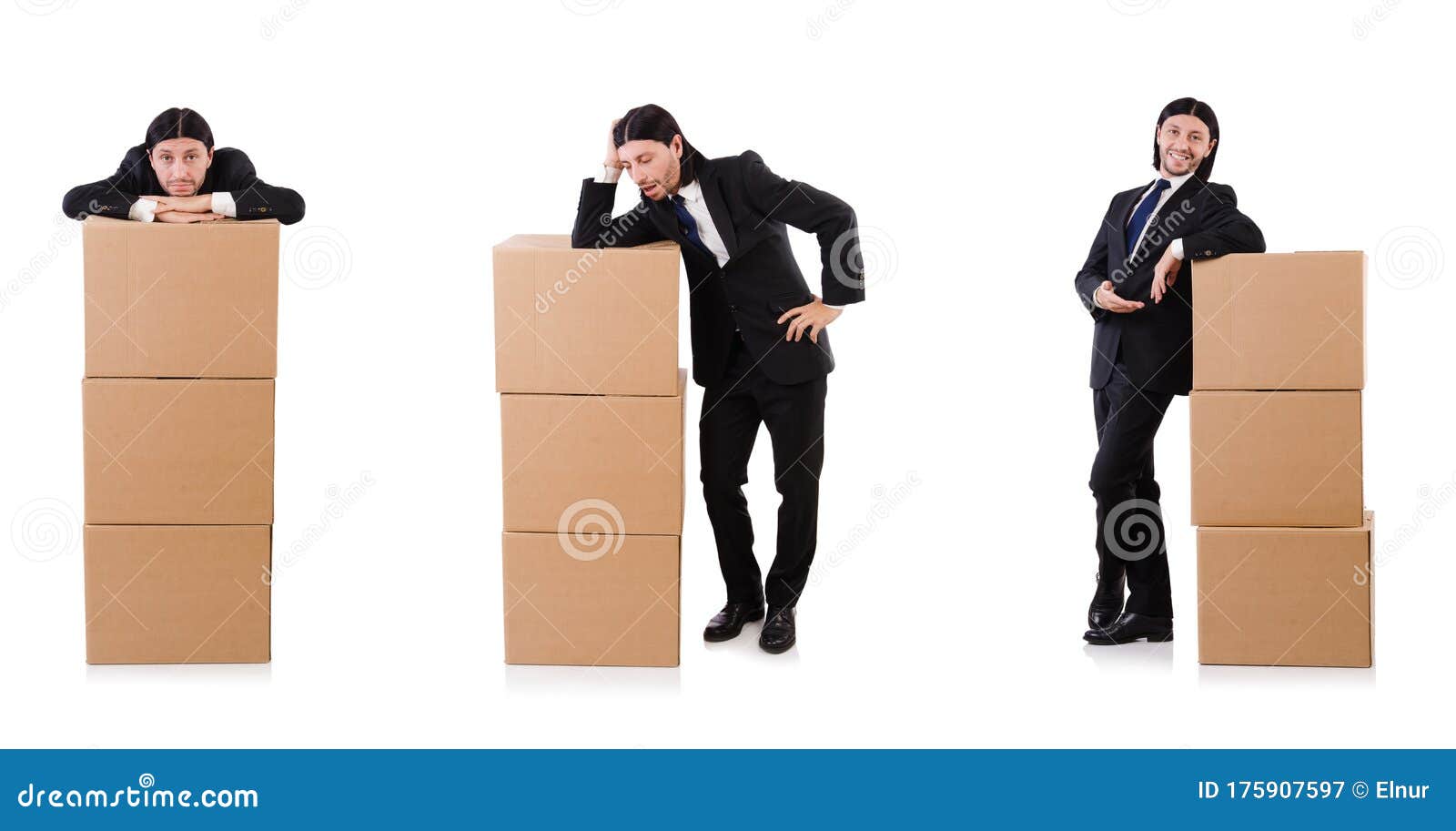 Funny Man with Boxes on White Stock Image - Image of compilation, funny ...