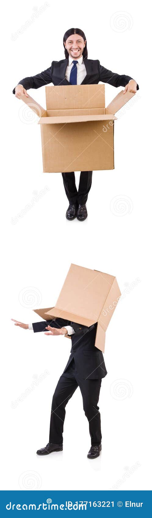 Funny Man with Boxes on White Stock Image - Image of cargo, heavy ...
