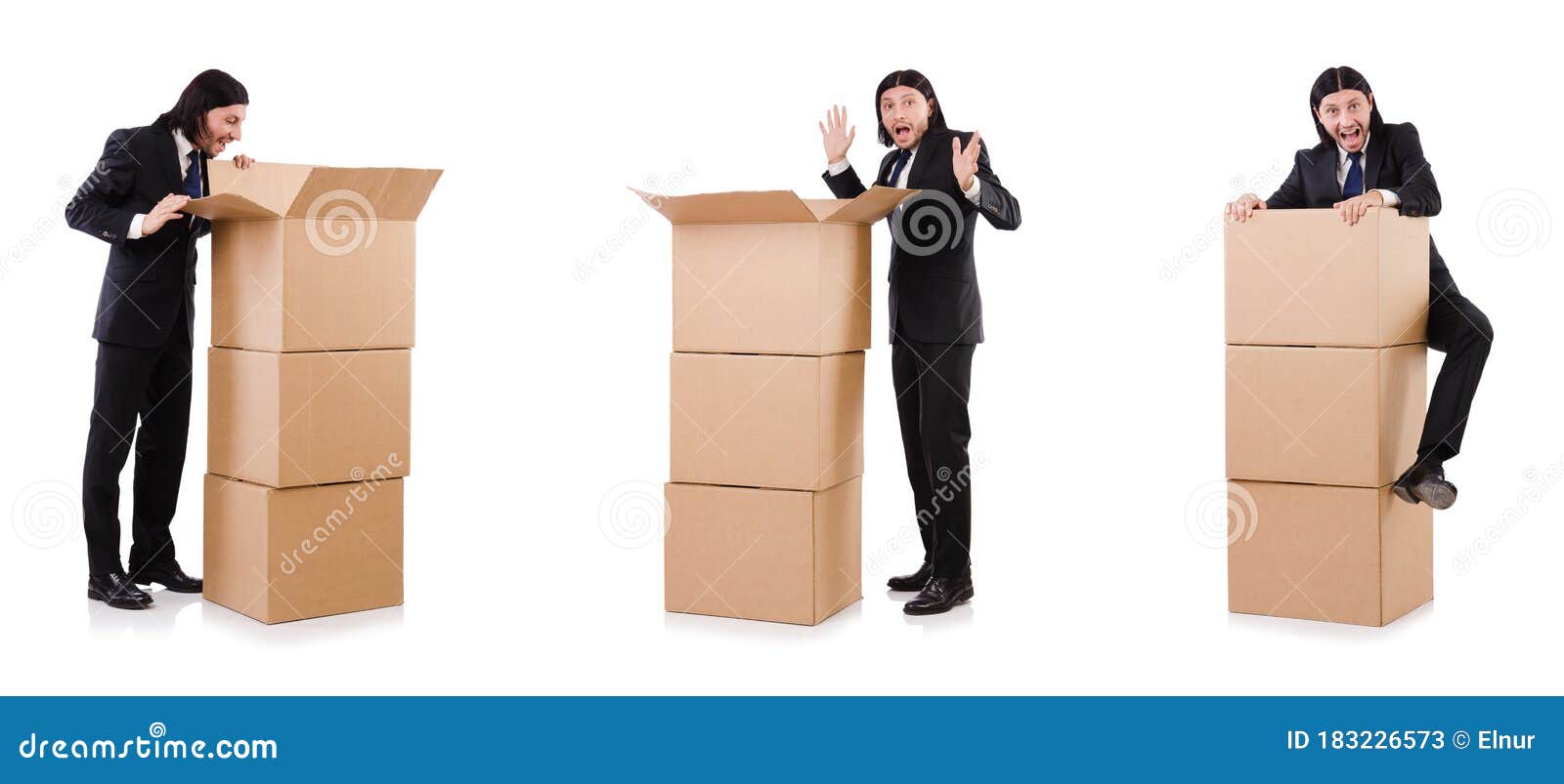 Funny Man with Boxes on White Stock Image - Image of parcel, funny ...