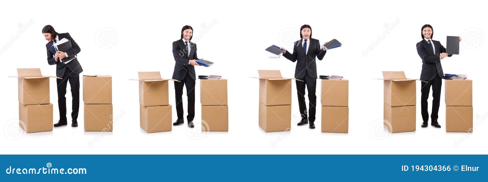 Funny Man with Boxes on White Stock Photo - Image of collection, office ...