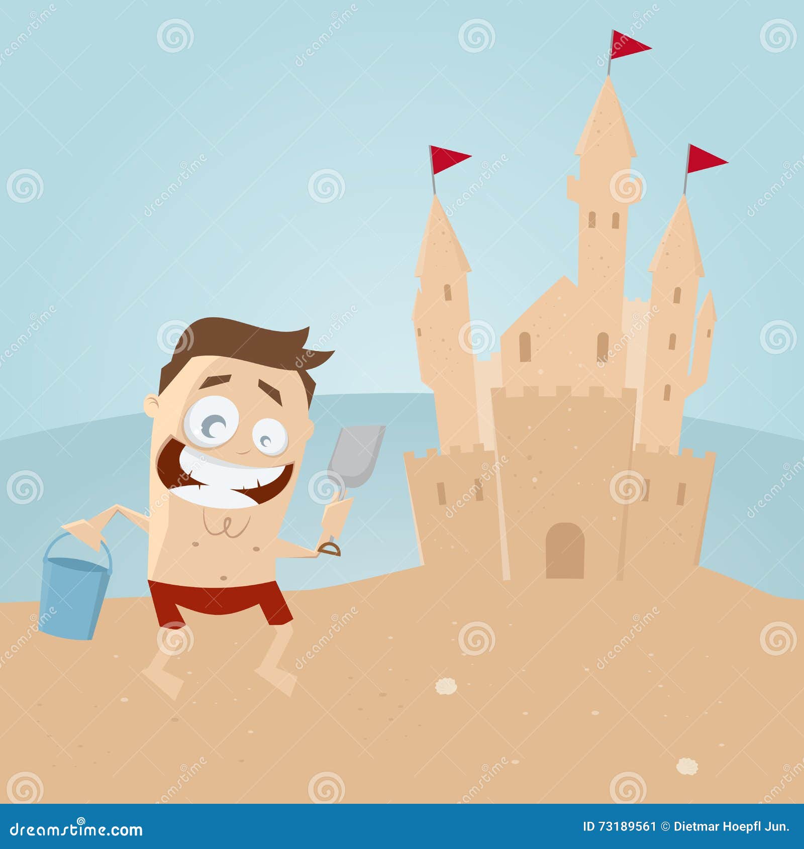 Funny Man Building a Sandcastle Stock Vector - Illustration of cartoon ...
